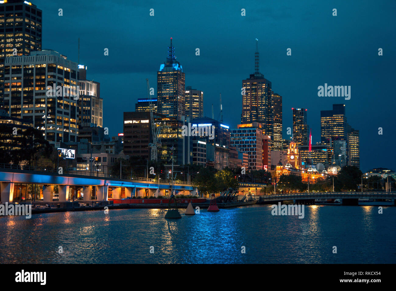 Melbourne city skyline at night Stock Photo - Alamy