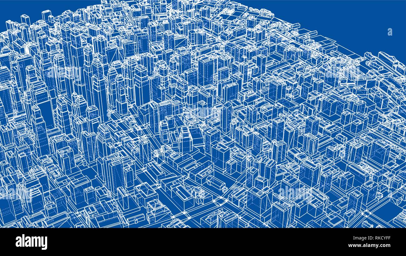 Wire-frame City, Blueprint Style Stock Vector Image & Art - Alamy