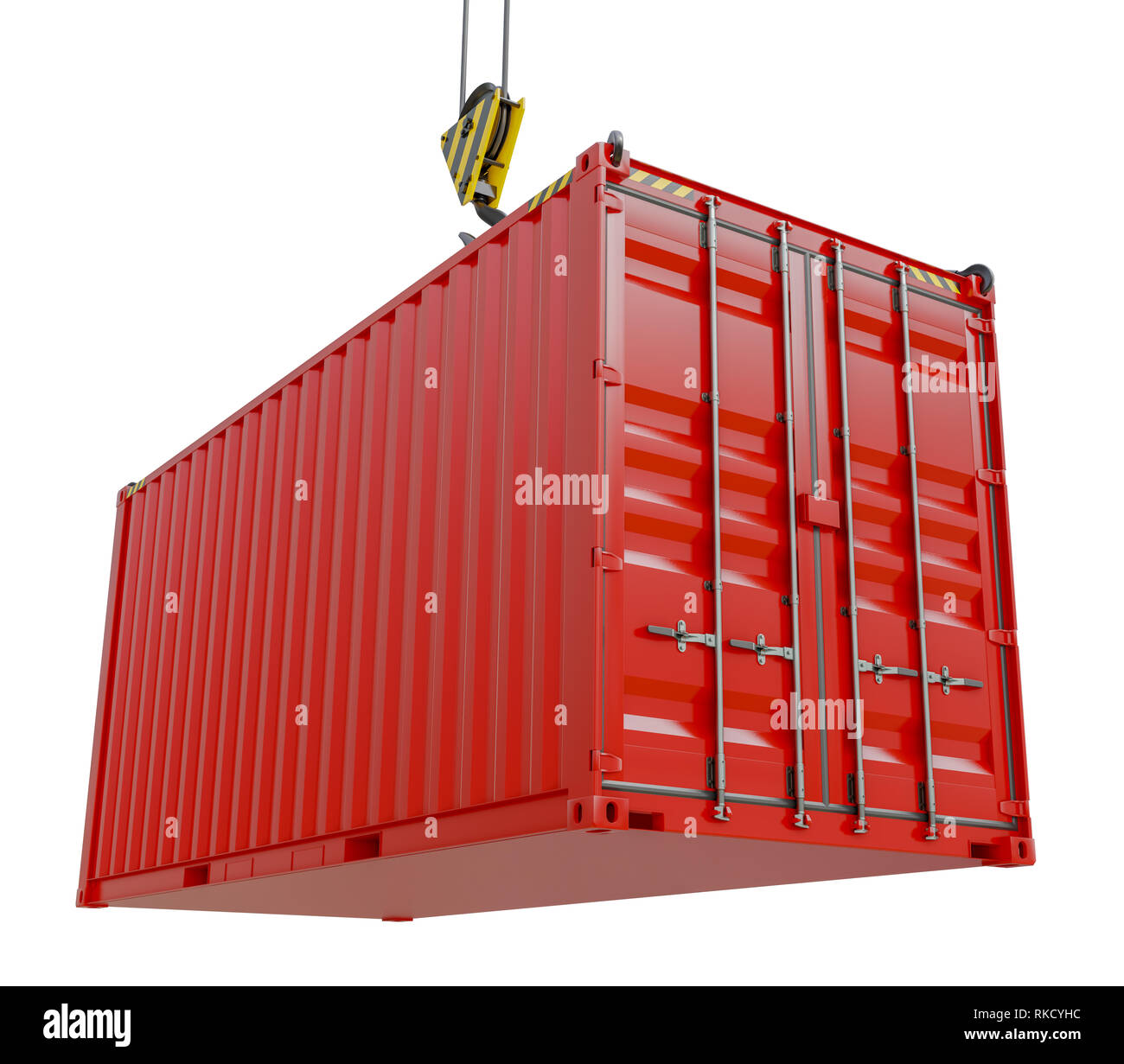 Red cargo container hoisted by hook Stock Photo - Alamy