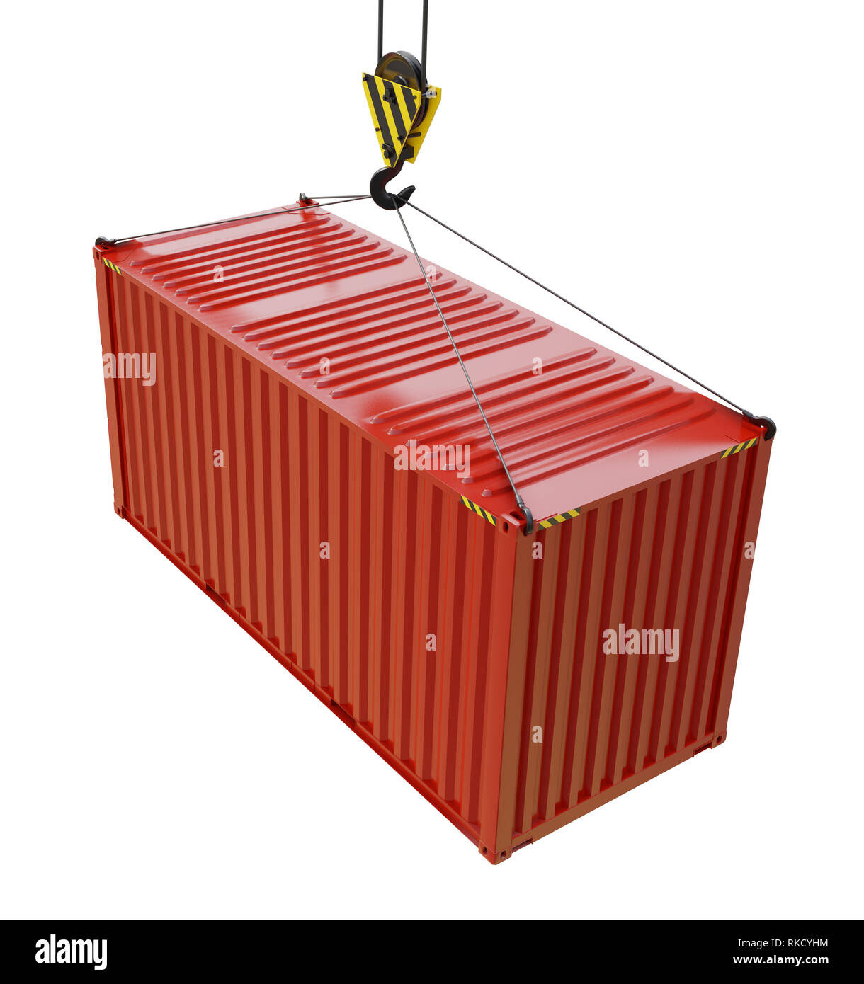 Red cargo container hoisted by hook Stock Photo - Alamy