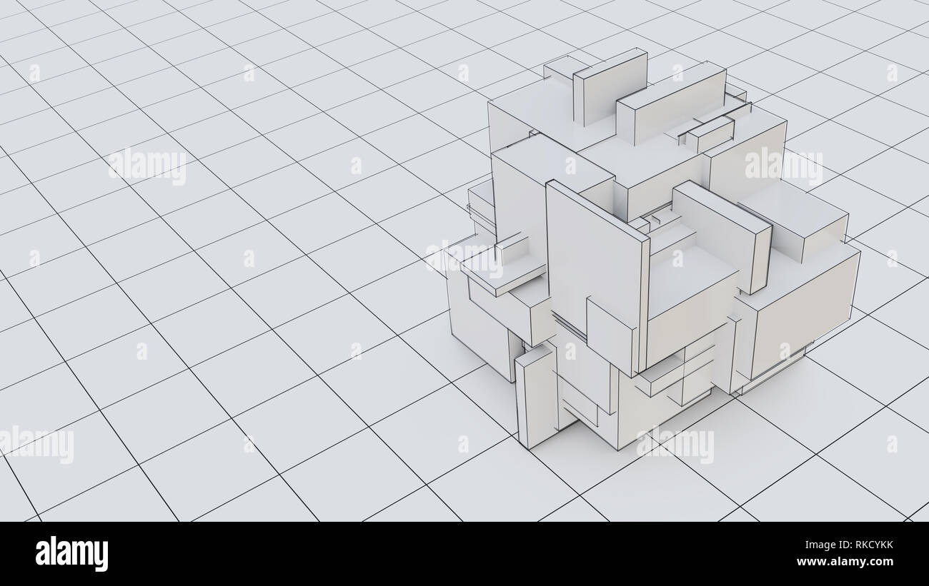 Abstract 3d object consisting of cubes. White background Stock Photo ...