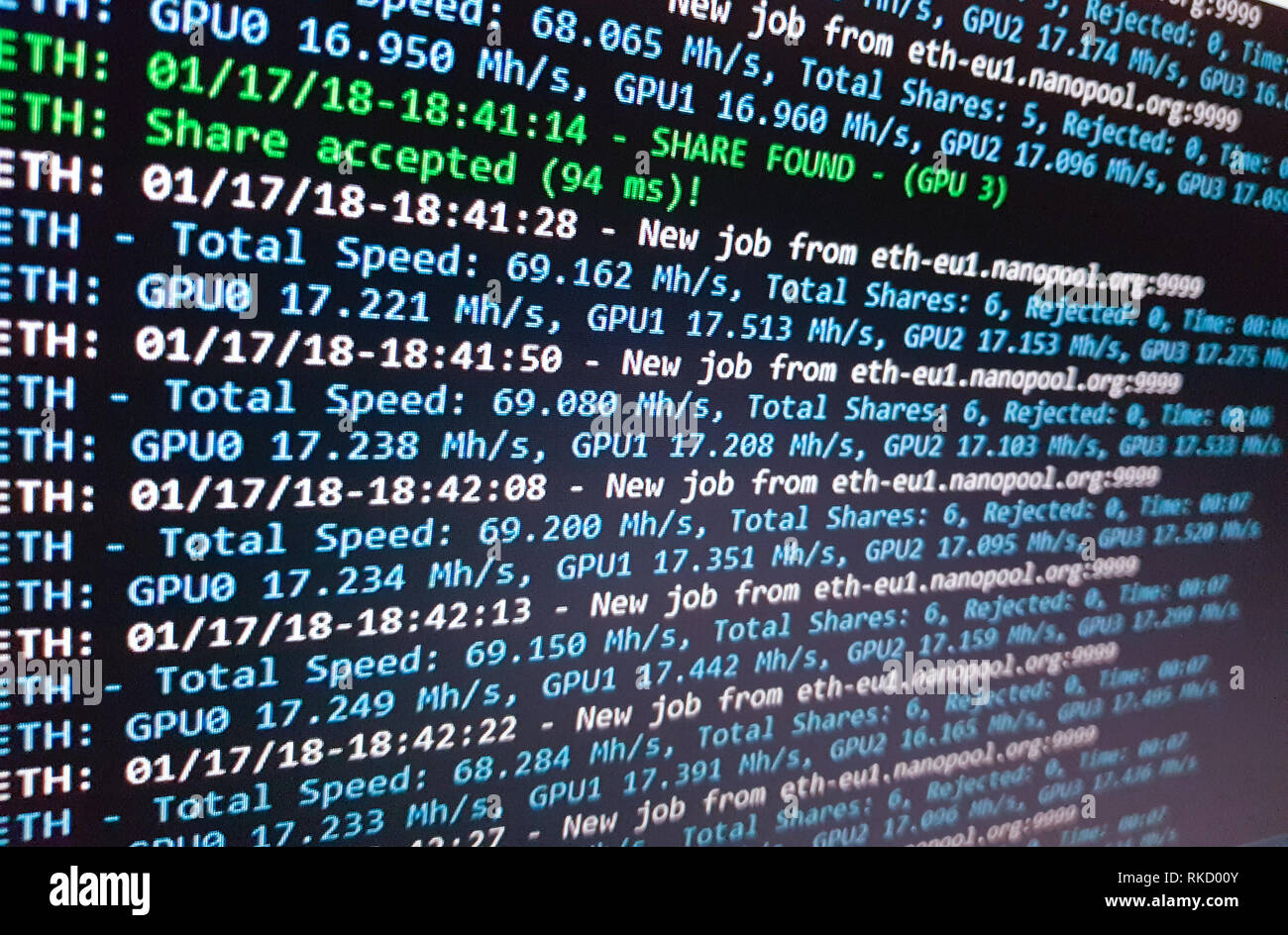 Screen display of cryptocurrency mining Stock Photo - Alamy