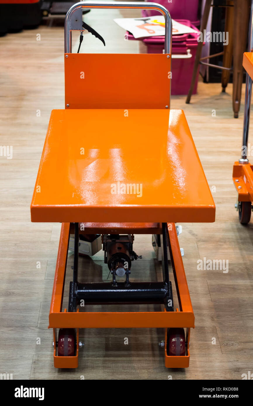 manual industrial handlift; for transport heavy object in factory Stock ...