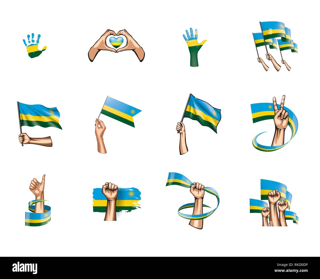 Rwanda flag and hand on white background. Vector illustration Stock ...