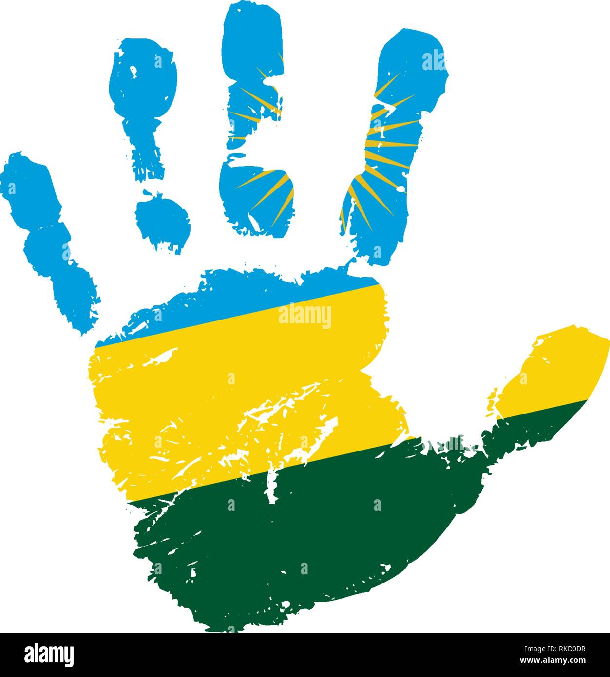 Rwanda flag and hand on white background. Vector illustration Stock ...