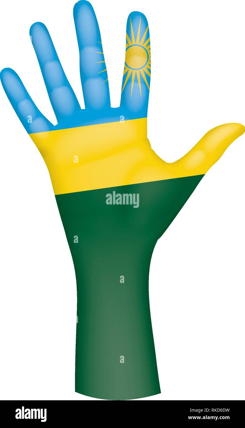 Rwanda flag and hand on white background. Vector illustration Stock ...