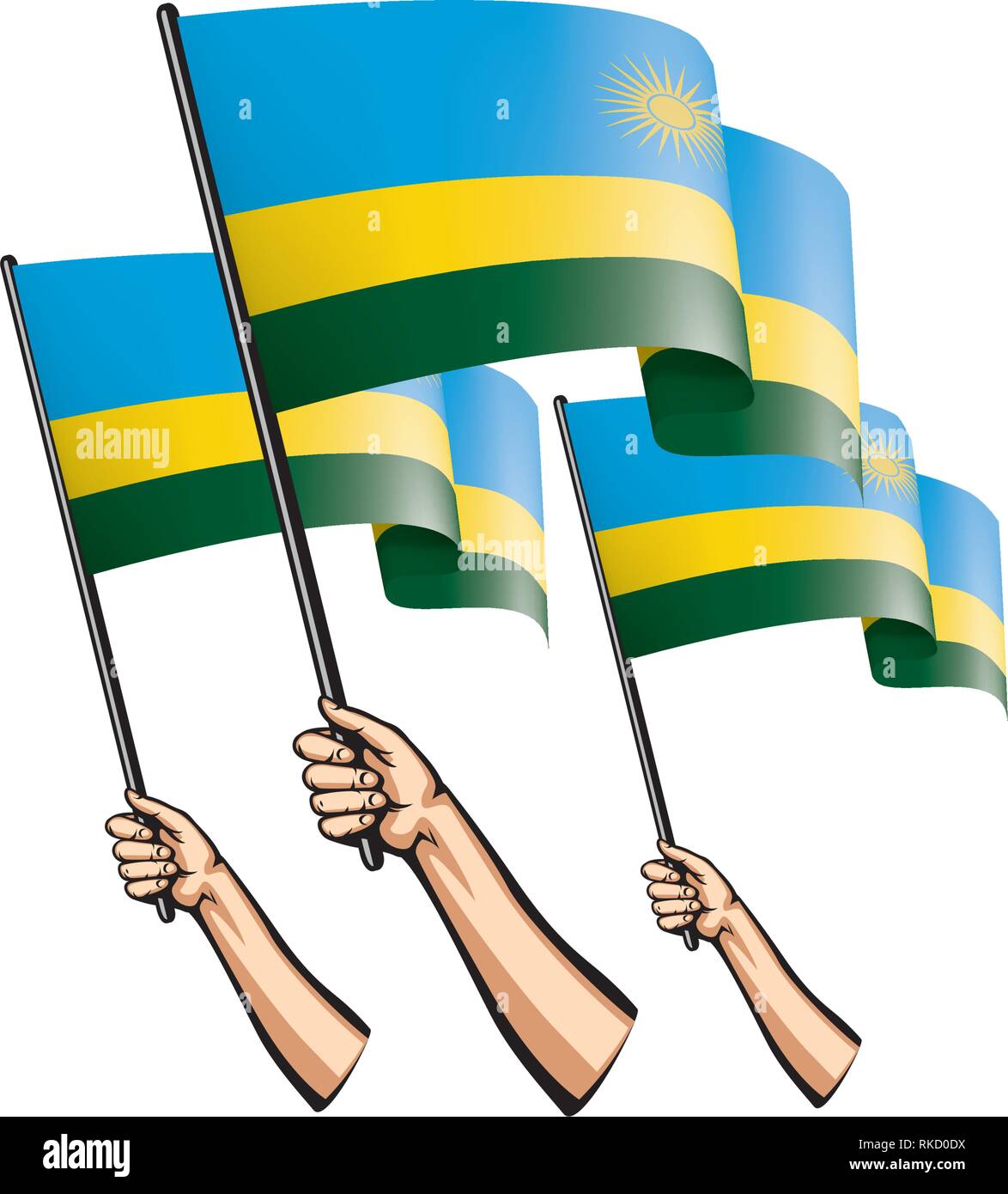 Rwanda flag and hand on white background. Vector illustration Stock ...