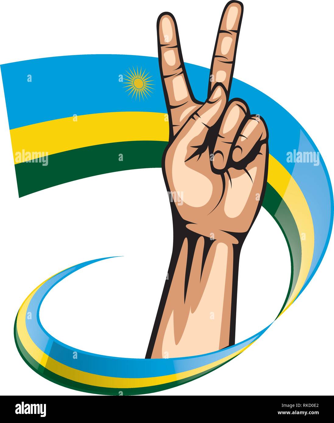 Rwanda flag and hand on white background. Vector illustration Stock ...