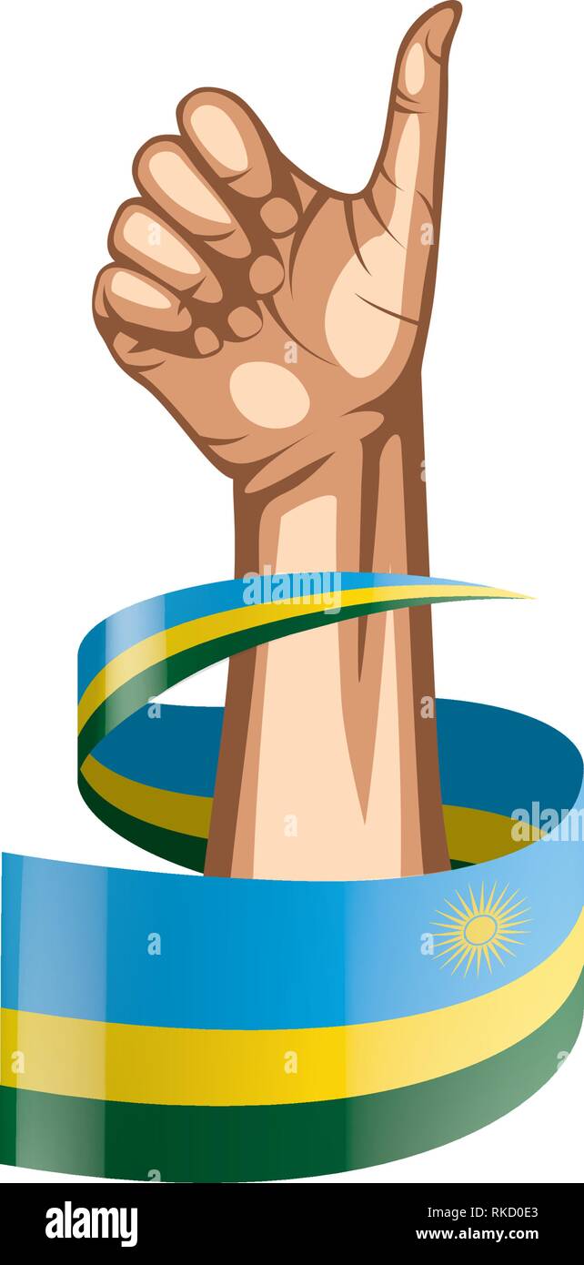 Rwanda flag and hand on white background. Vector illustration Stock ...