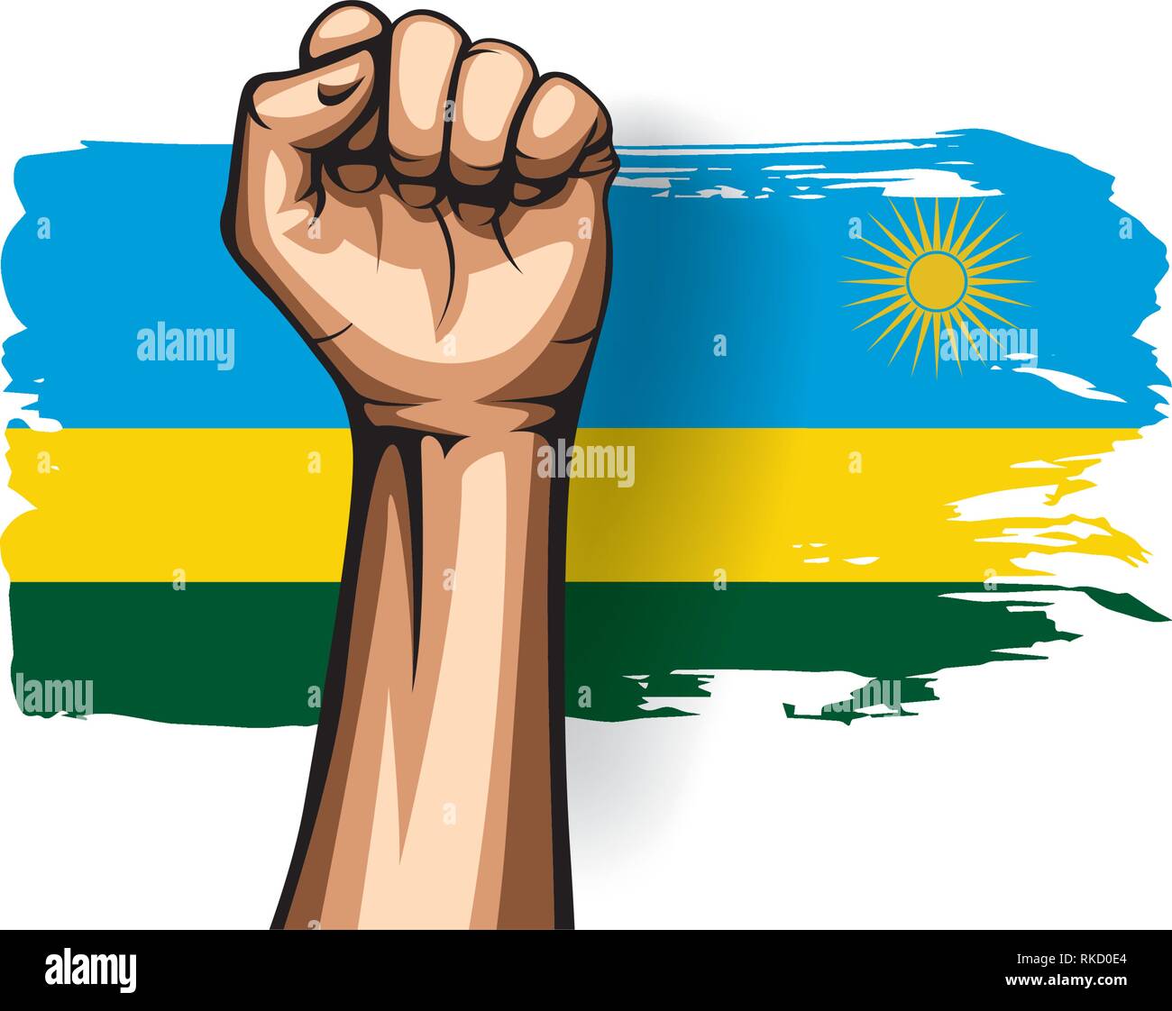 Rwanda flag and hand on white background. Vector illustration Stock ...