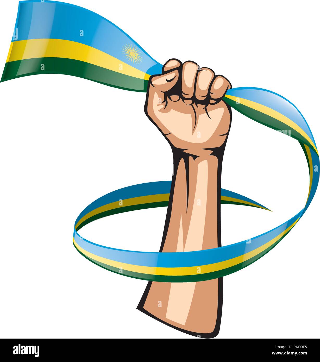 Rwanda flag and hand on white background. Vector illustration Stock ...