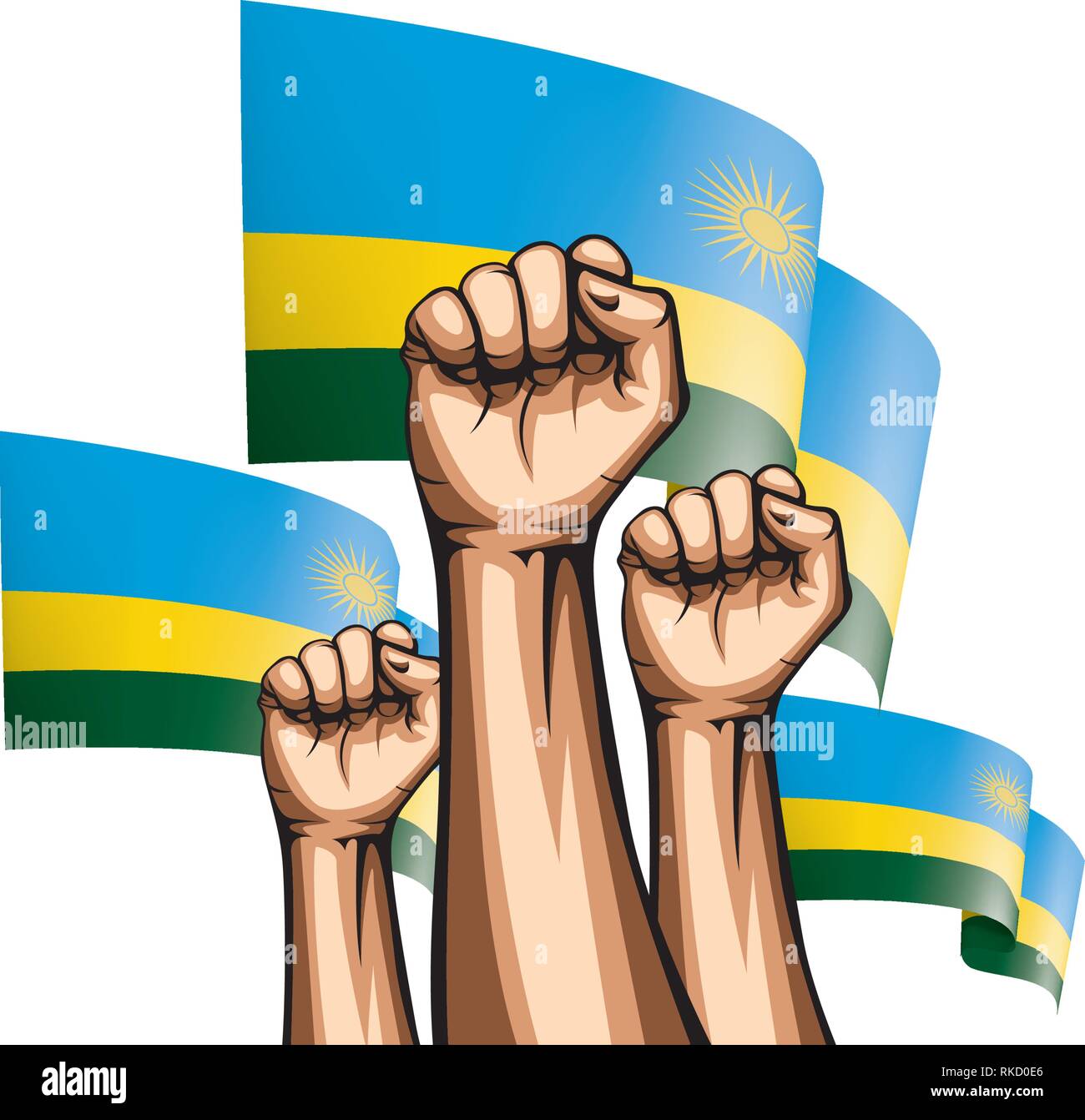 Rwanda flag and hand on white background. Vector illustration Stock ...