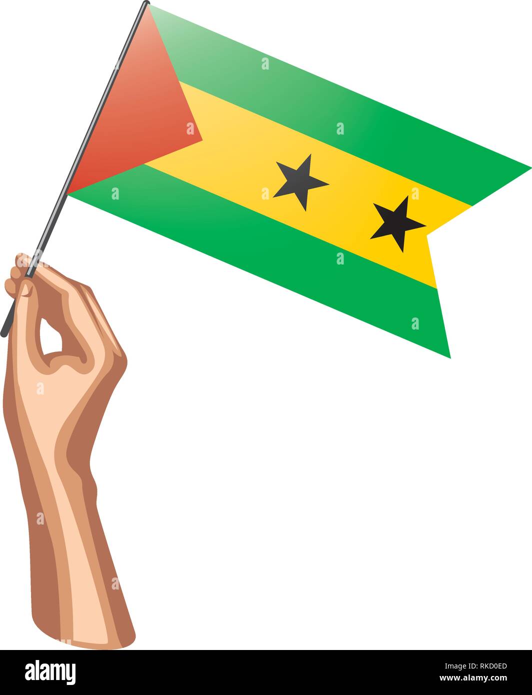 Sao Tome and Principe flag and hand on white background. Vector ...