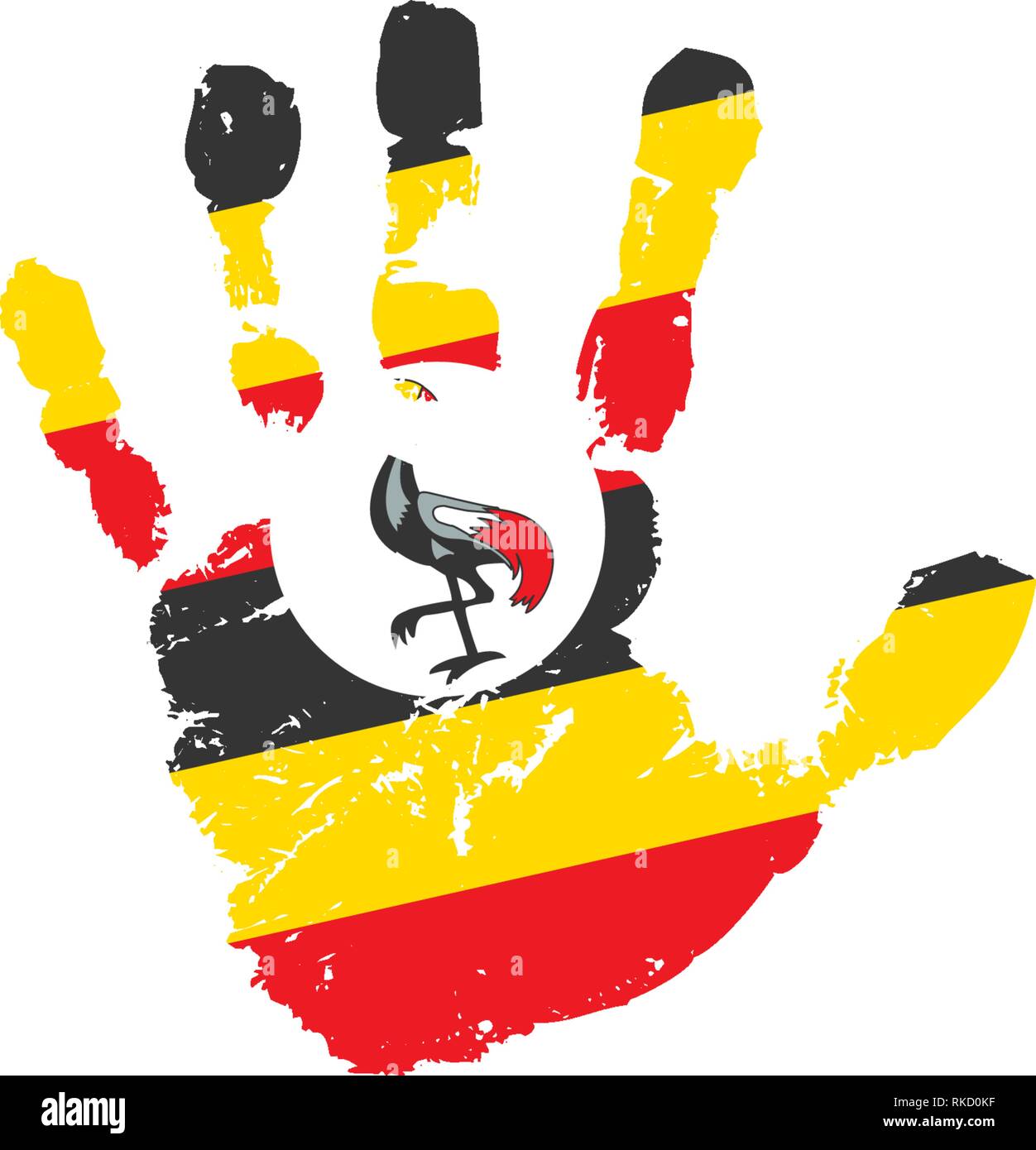Uganda flag and hand on white background. Vector illustration Stock ...