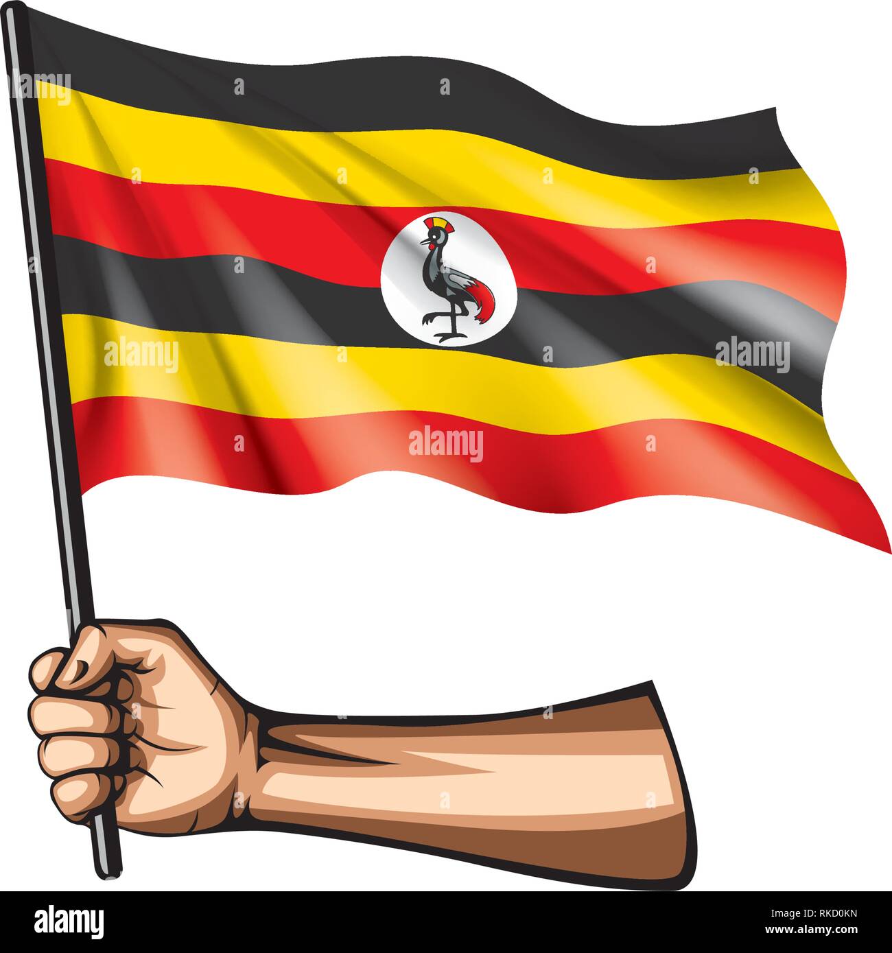 Uganda flag and hand on white background. Vector illustration Stock ...