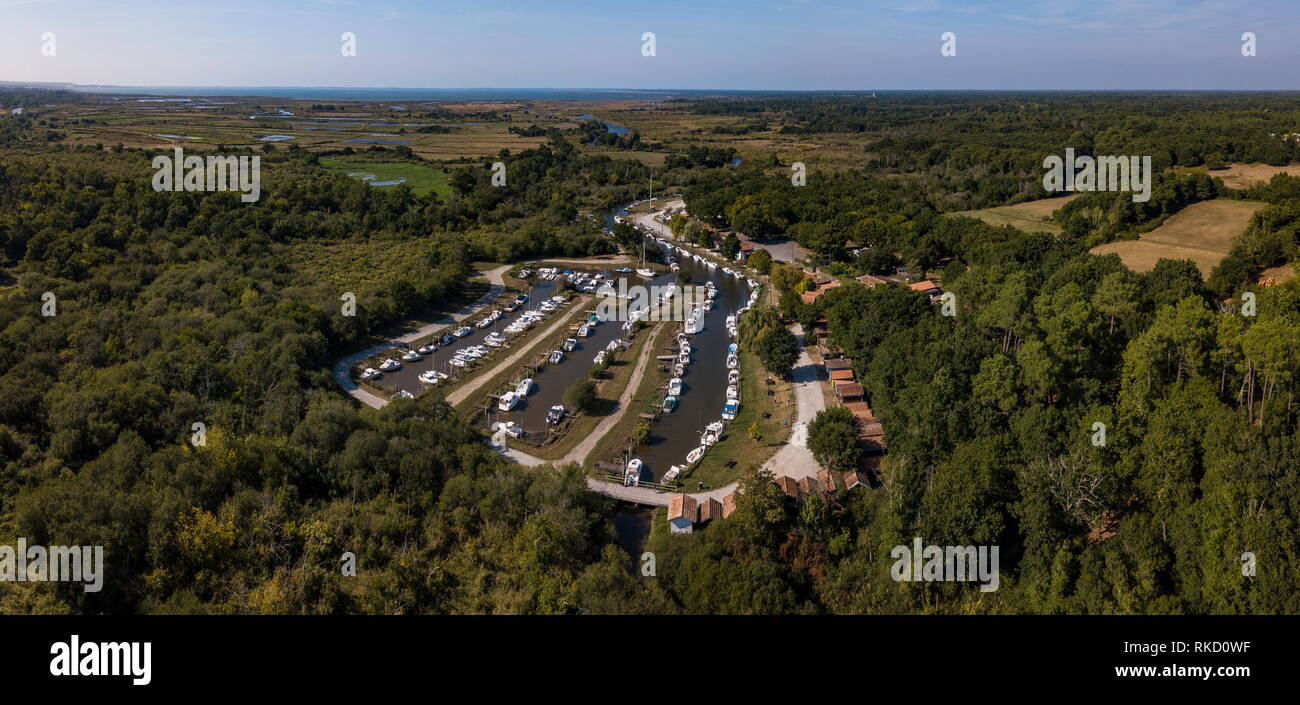 Aerial view of port of Biganos, Bassin d'Arcachon, France, Gironde ...