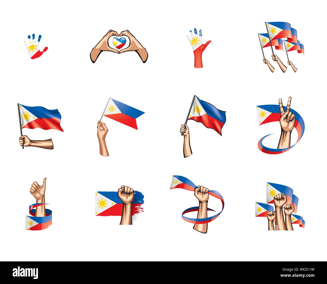 Philippines flag and hand on white background. Vector illustration ...