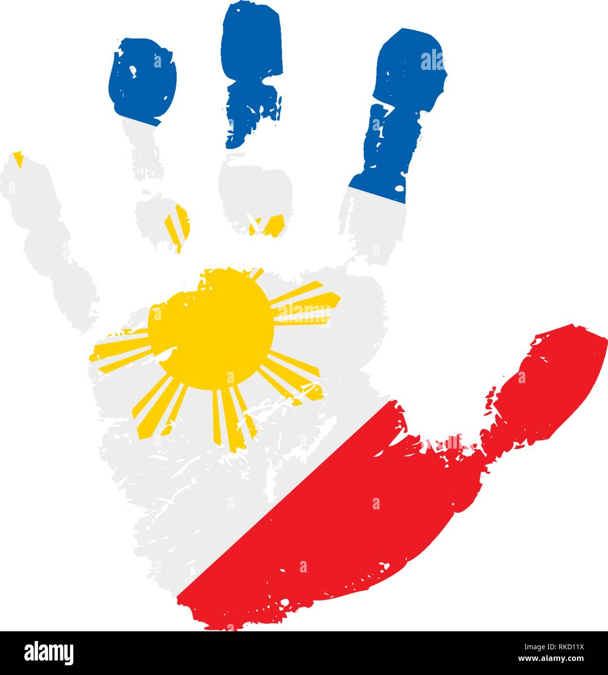 Philippines flag and hand on white background. Vector illustration ...