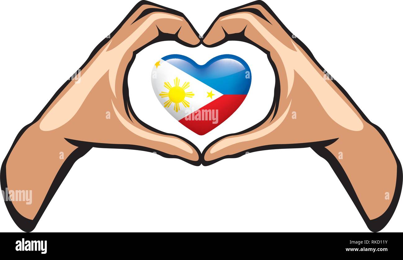 Philippines flag and hand on white background. Vector illustration ...