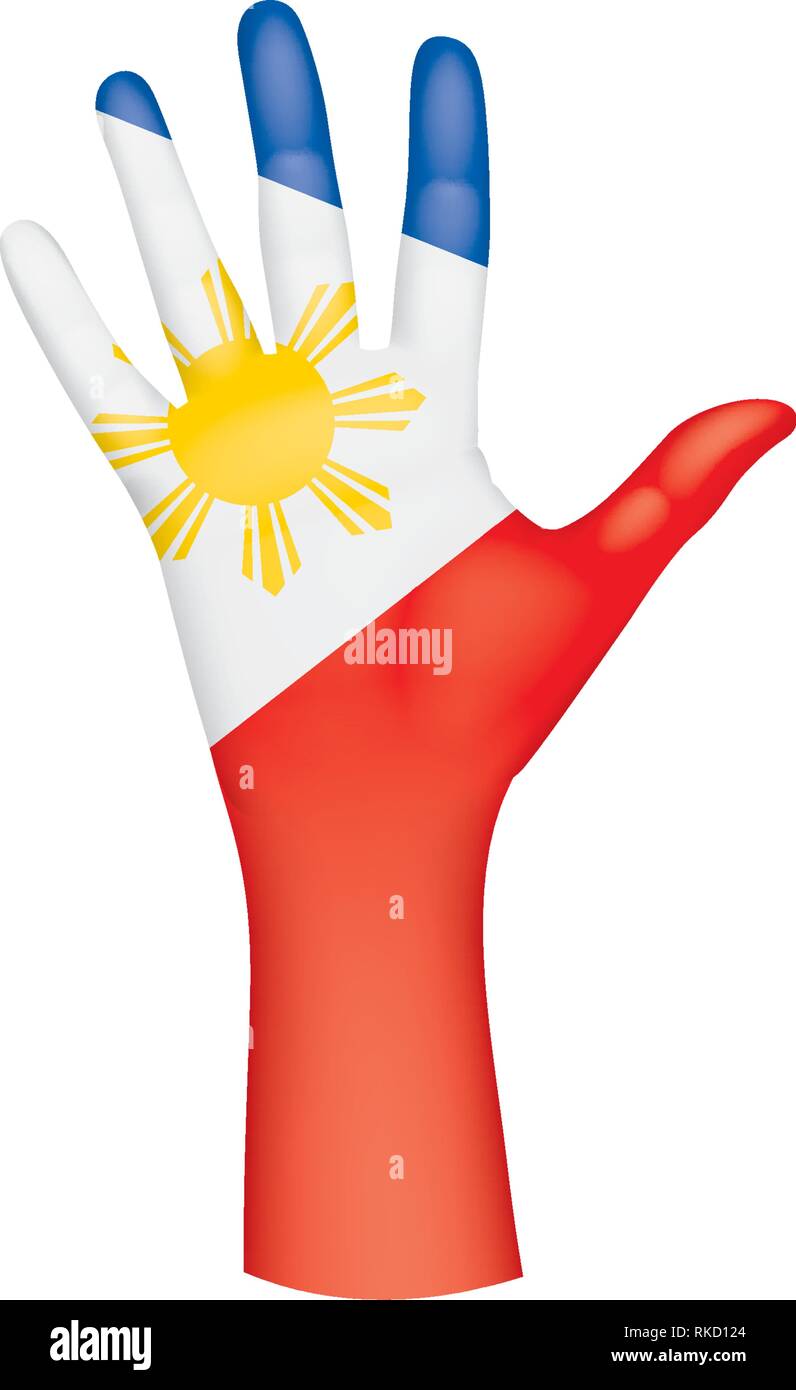 Philippines flag and hand on white background. Vector illustration ...