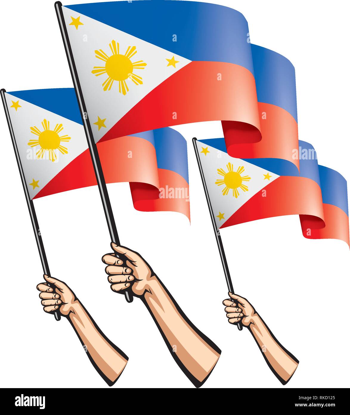 Philippines flag and hand on white background. Vector illustration ...