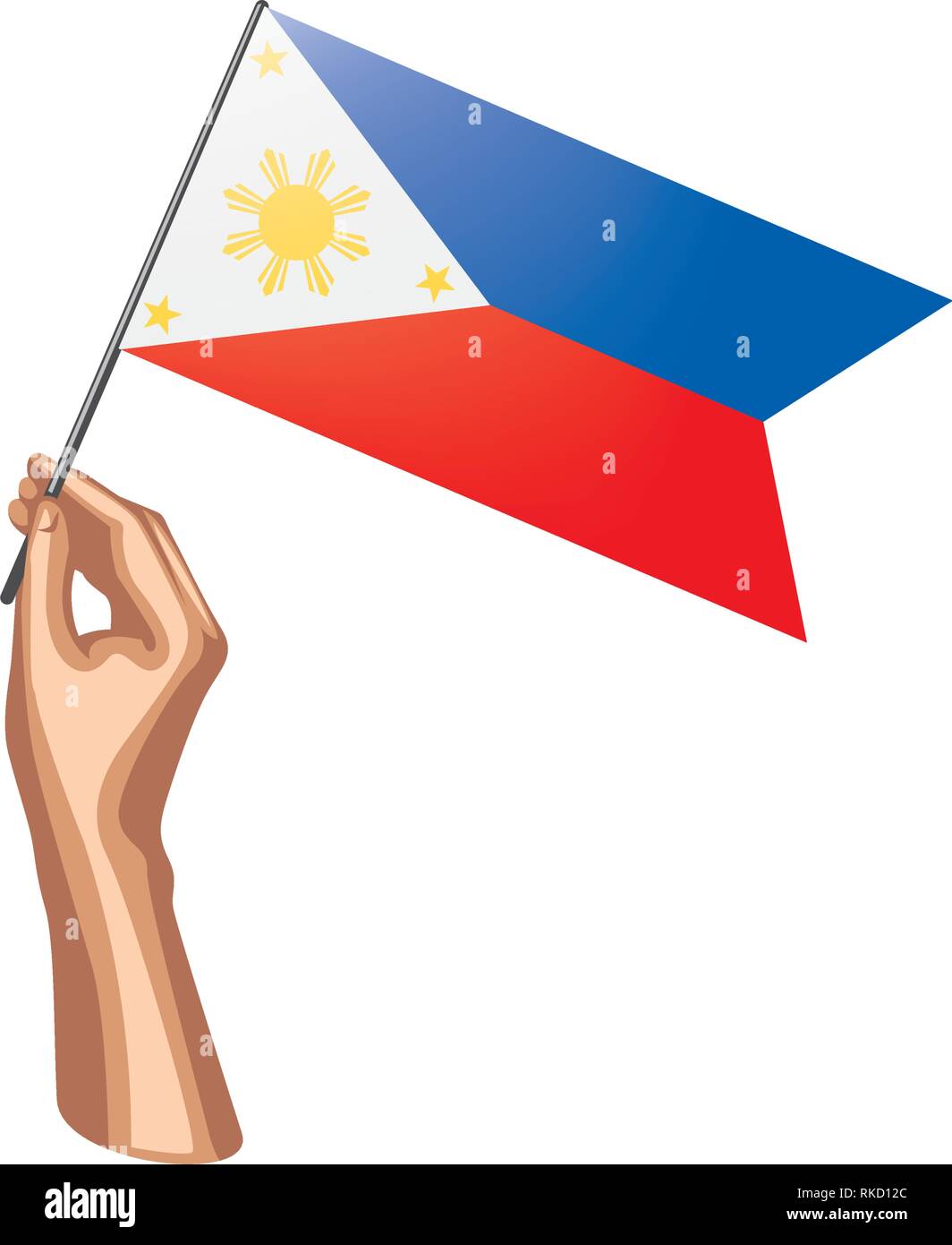 Philippines flag and hand on white background. Vector illustration ...