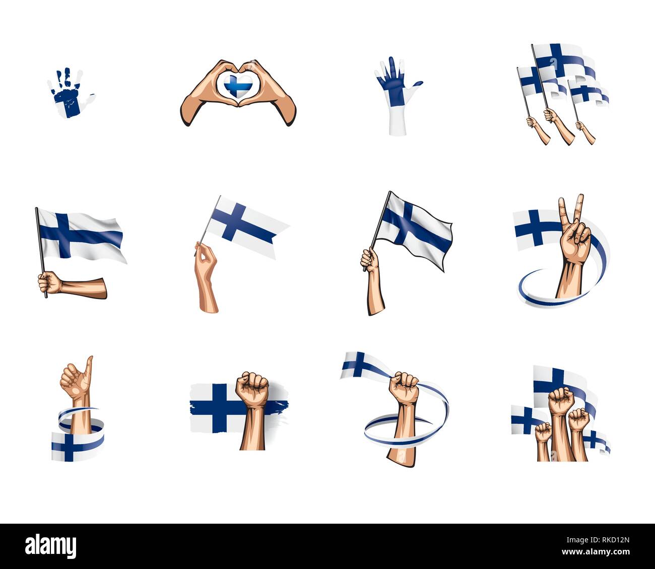 Finland flag and hand on white background. Vector illustration Stock ...