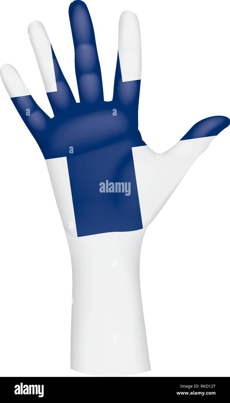 Finland flag and hand on white background. Vector illustration Stock ...