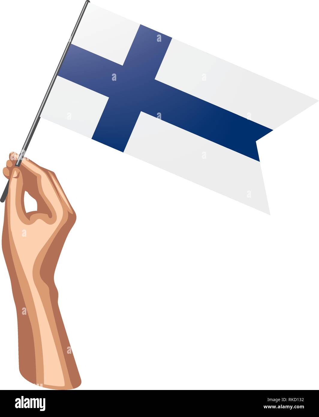 Finland flag and hand on white background. Vector illustration Stock ...