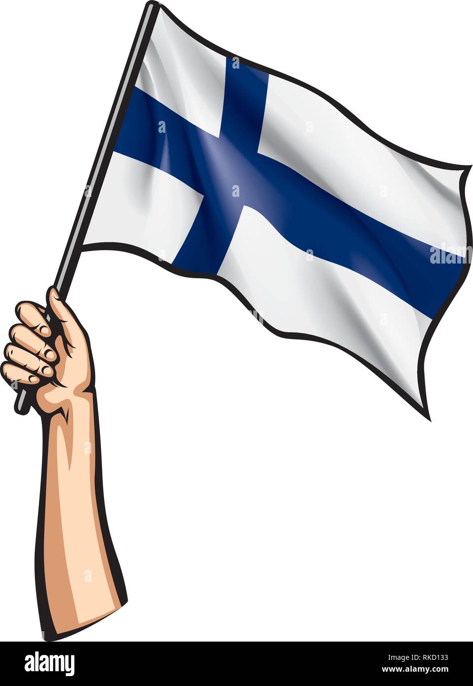 Finland flag and hand on white background. Vector illustration Stock ...