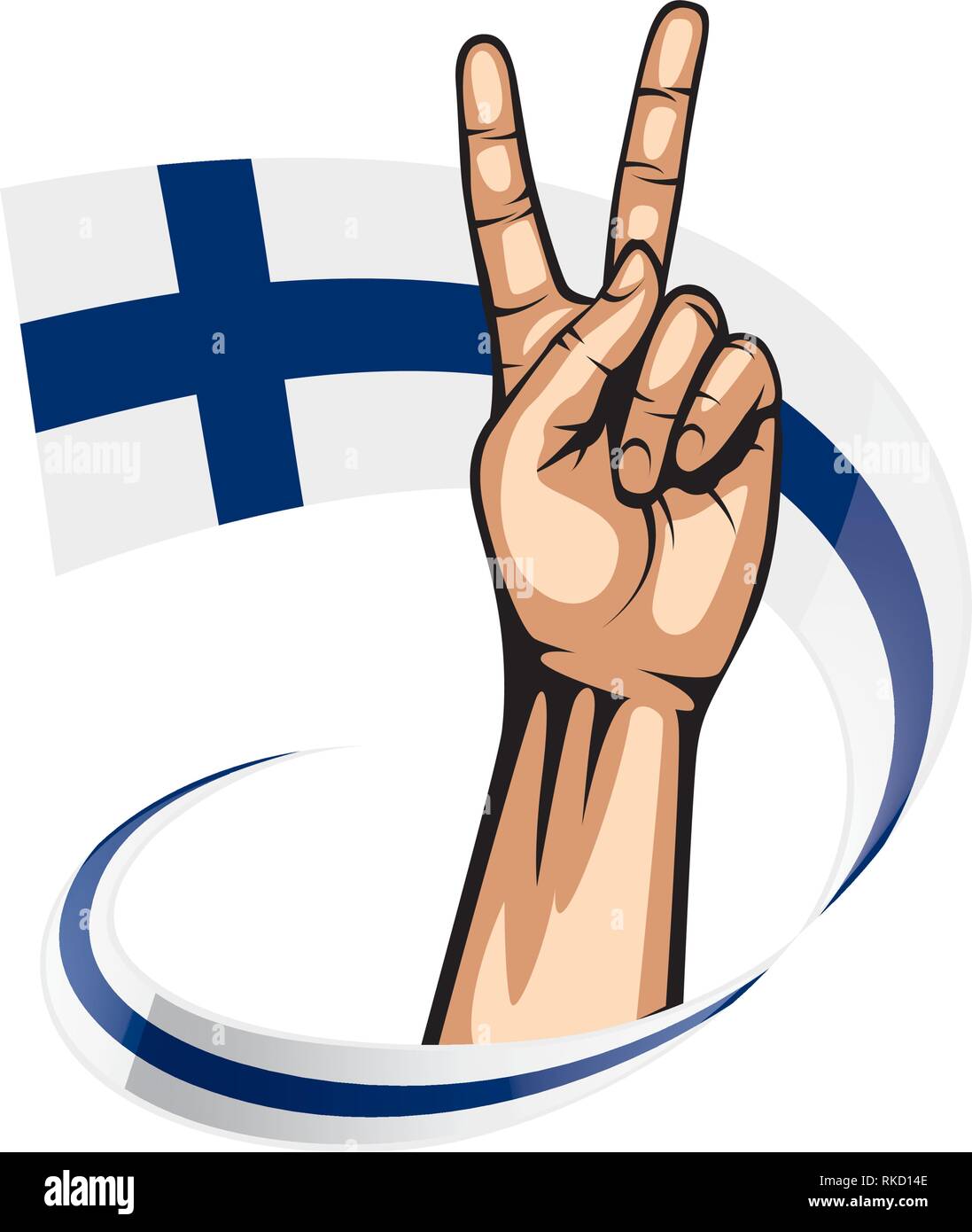Finland flag and hand on white background. Vector illustration Stock ...