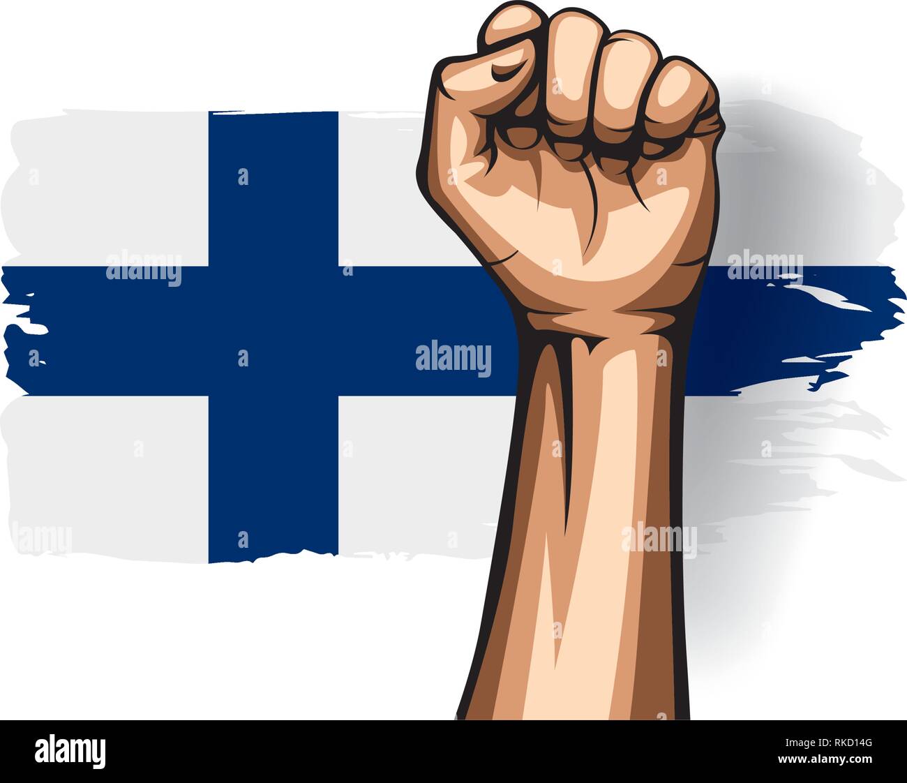 Finland flag and hand on white background. Vector illustration Stock ...