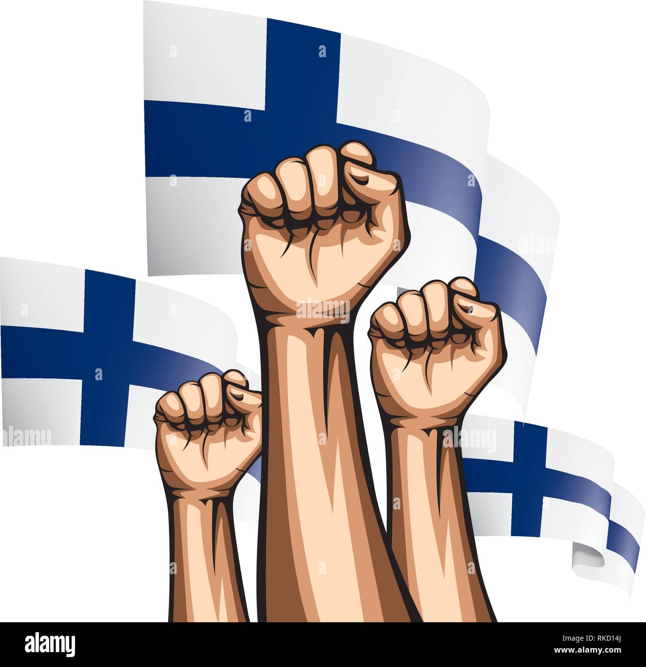 Finland flag and hand on white background. Vector illustration Stock ...