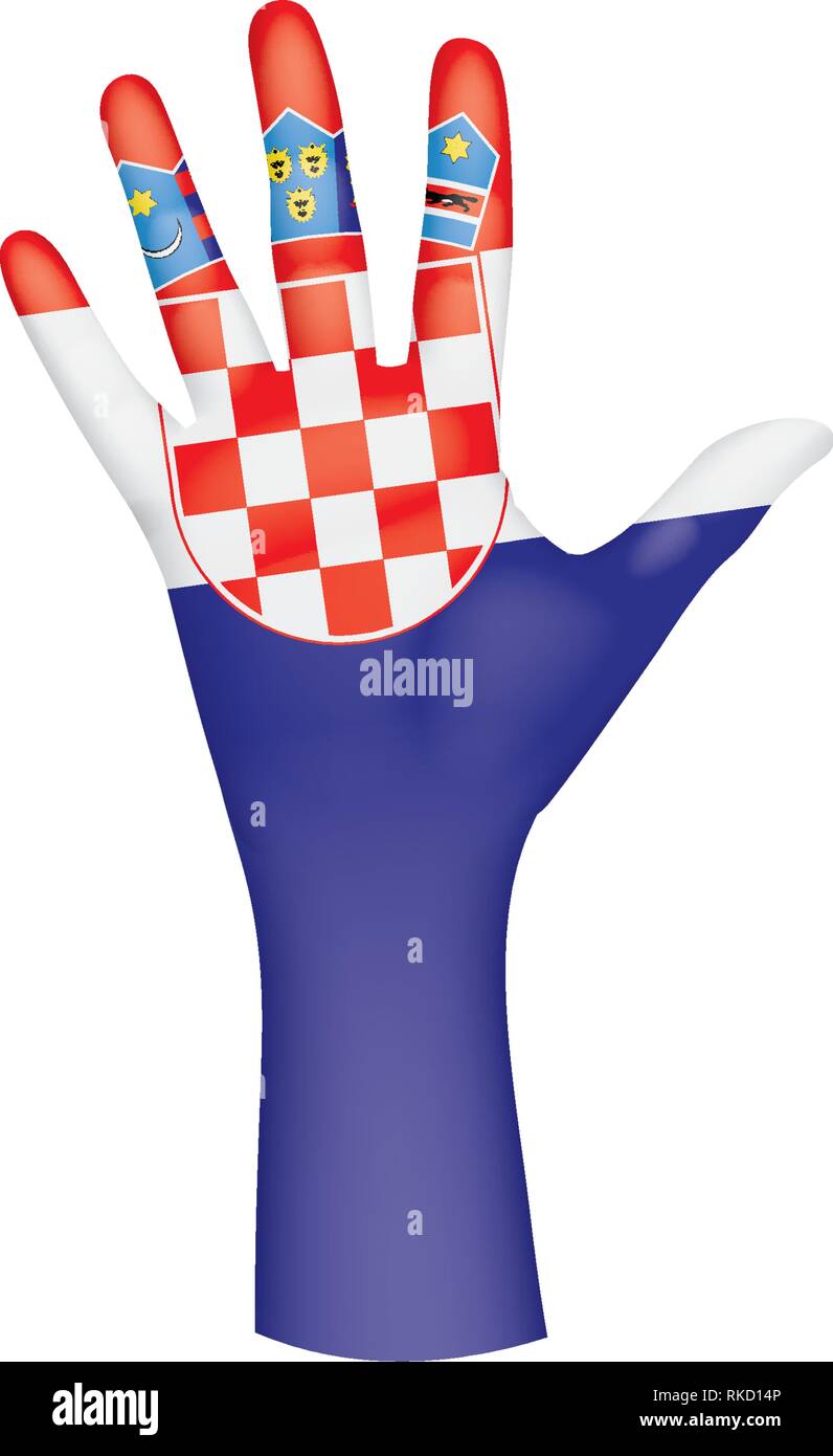 Croatia flag and hand on white background. Vector illustration Stock ...