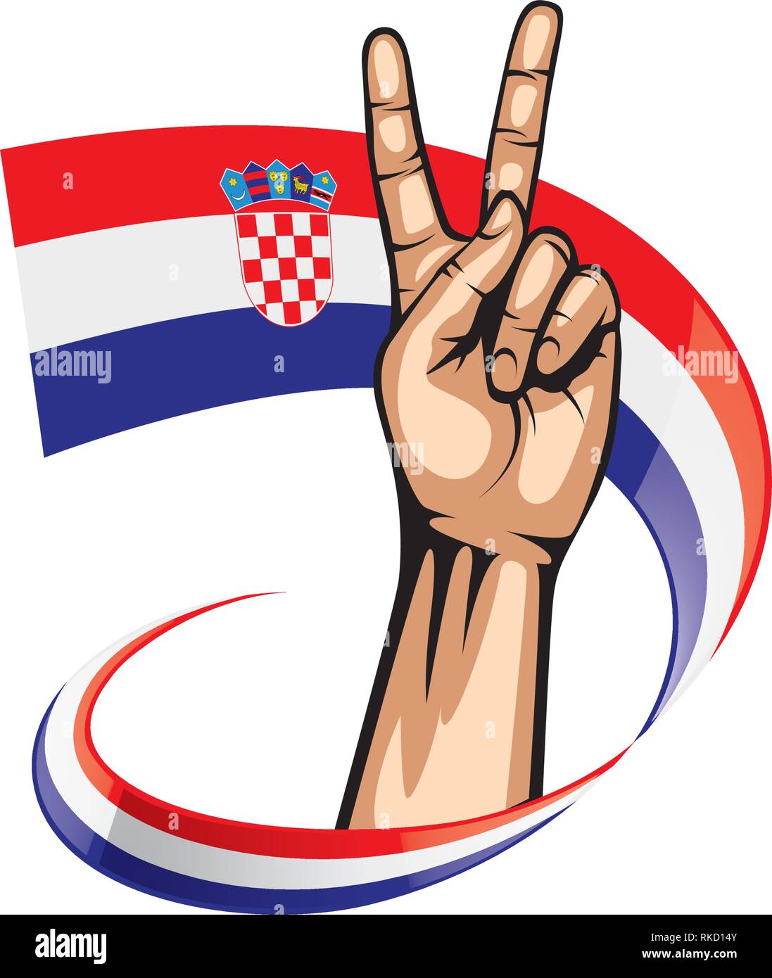 Croatia flag and hand on white background. Vector illustration Stock ...