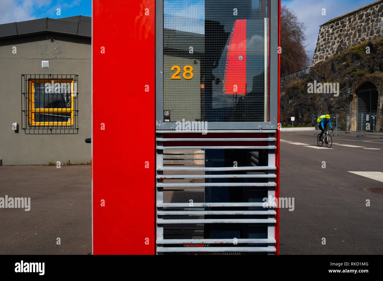 Old red phone booth located by the harbour of Oslo, Norway Stock Photo ...