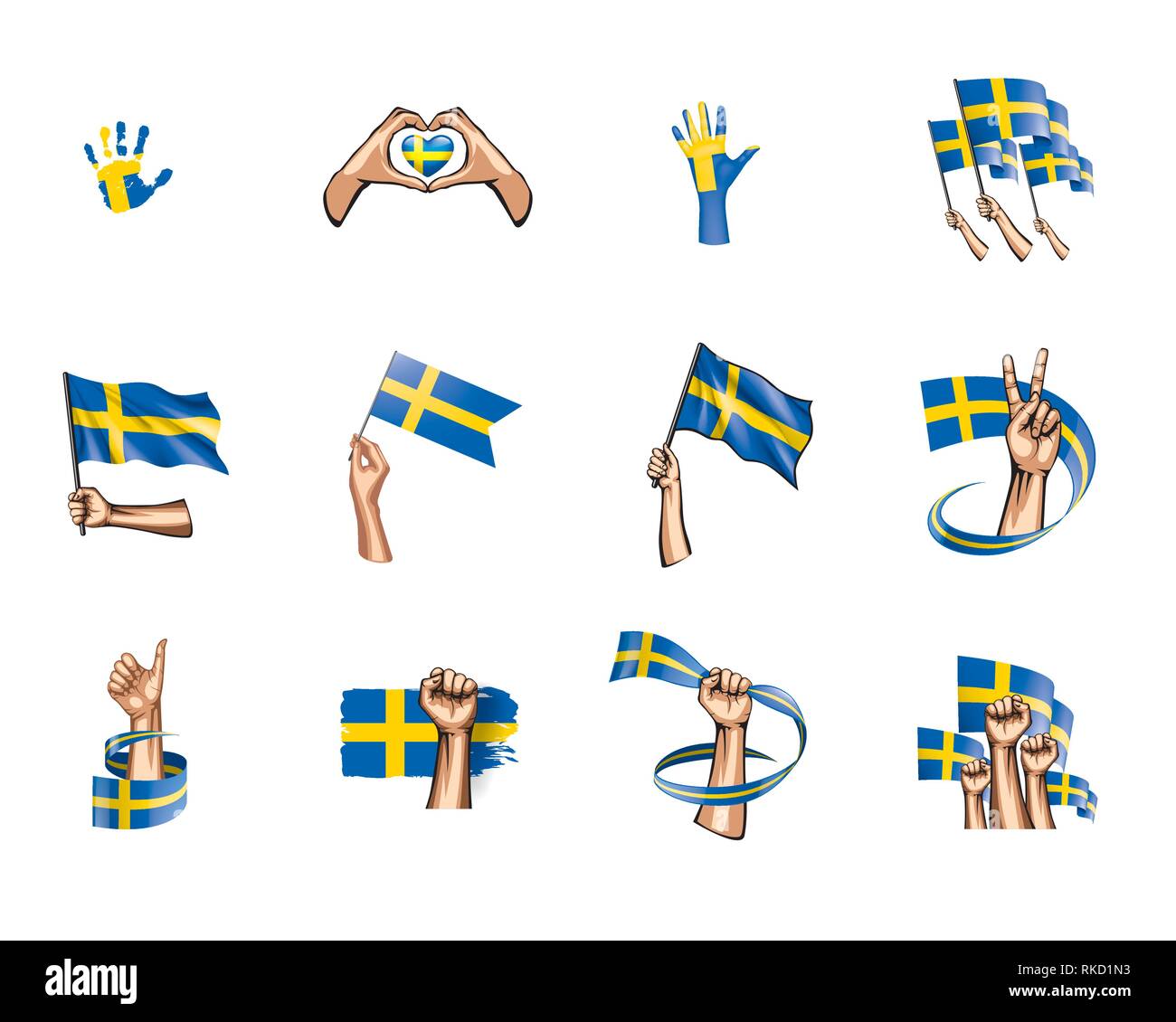 Sweden flag and hand on white background. Vector illustration Stock ...