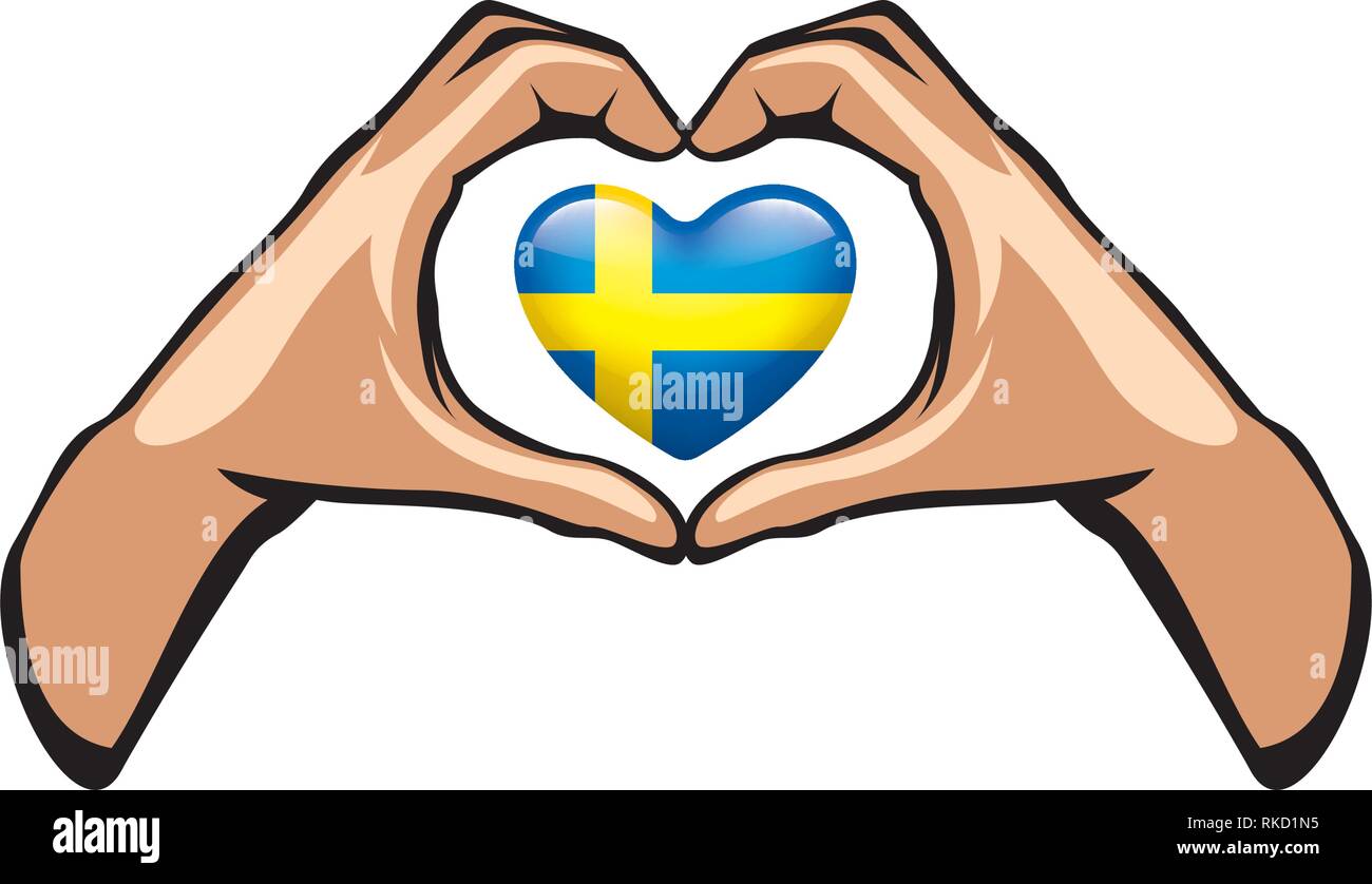 Sweden flag and hand on white background. Vector illustration Stock ...