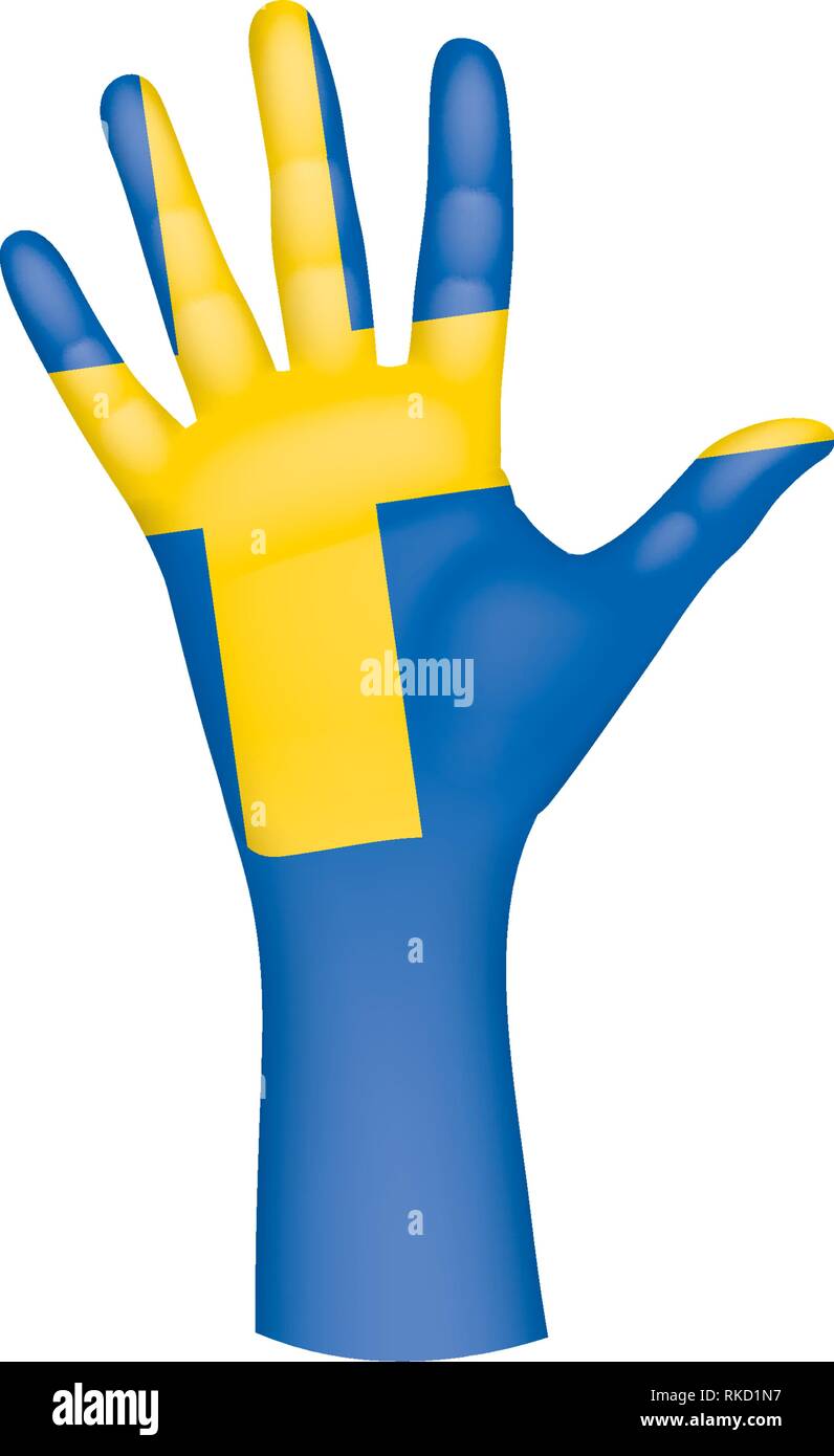 Sweden flag and hand on white background. Vector illustration Stock ...