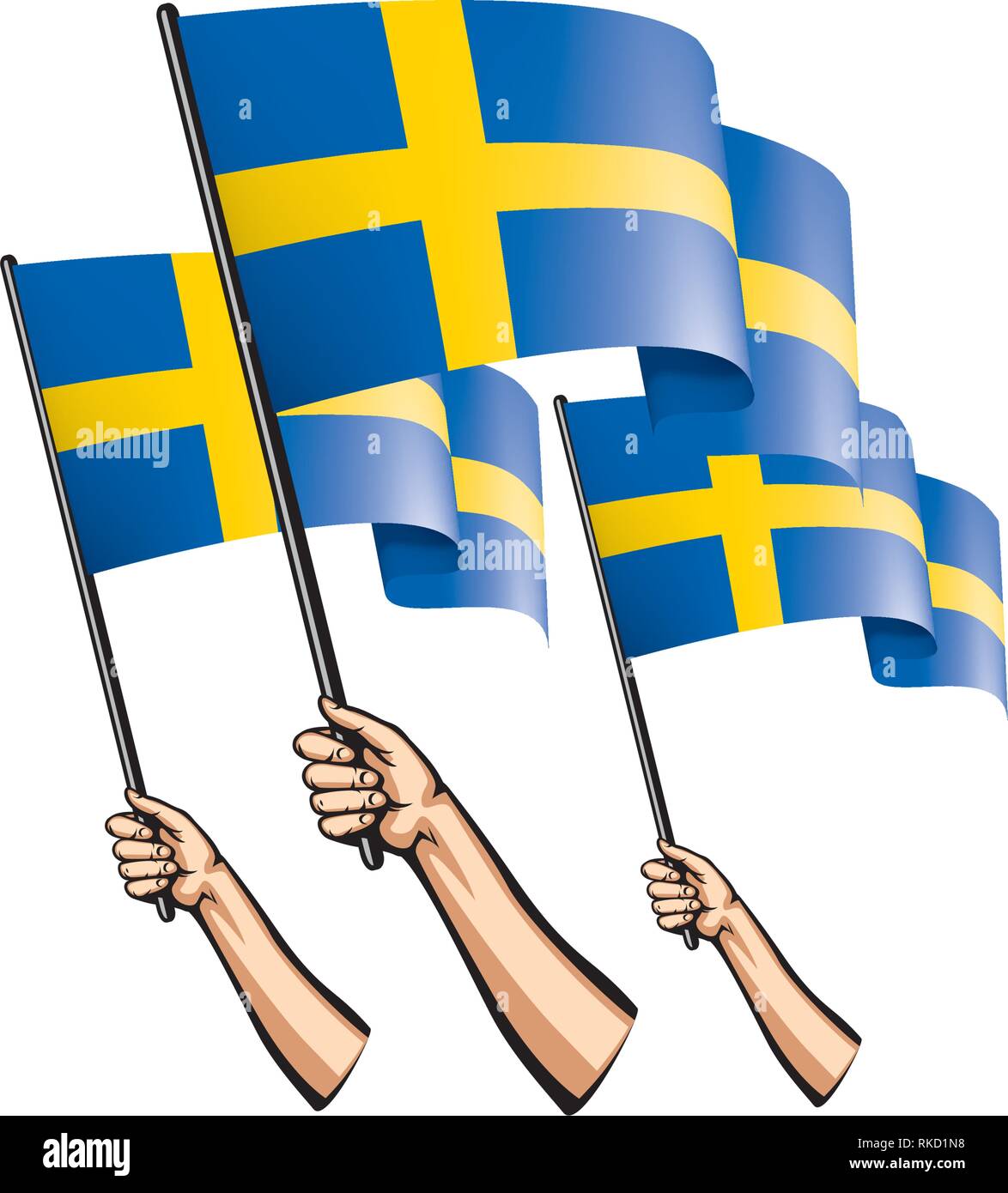 Sweden flag and hand on white background. Vector illustration Stock ...