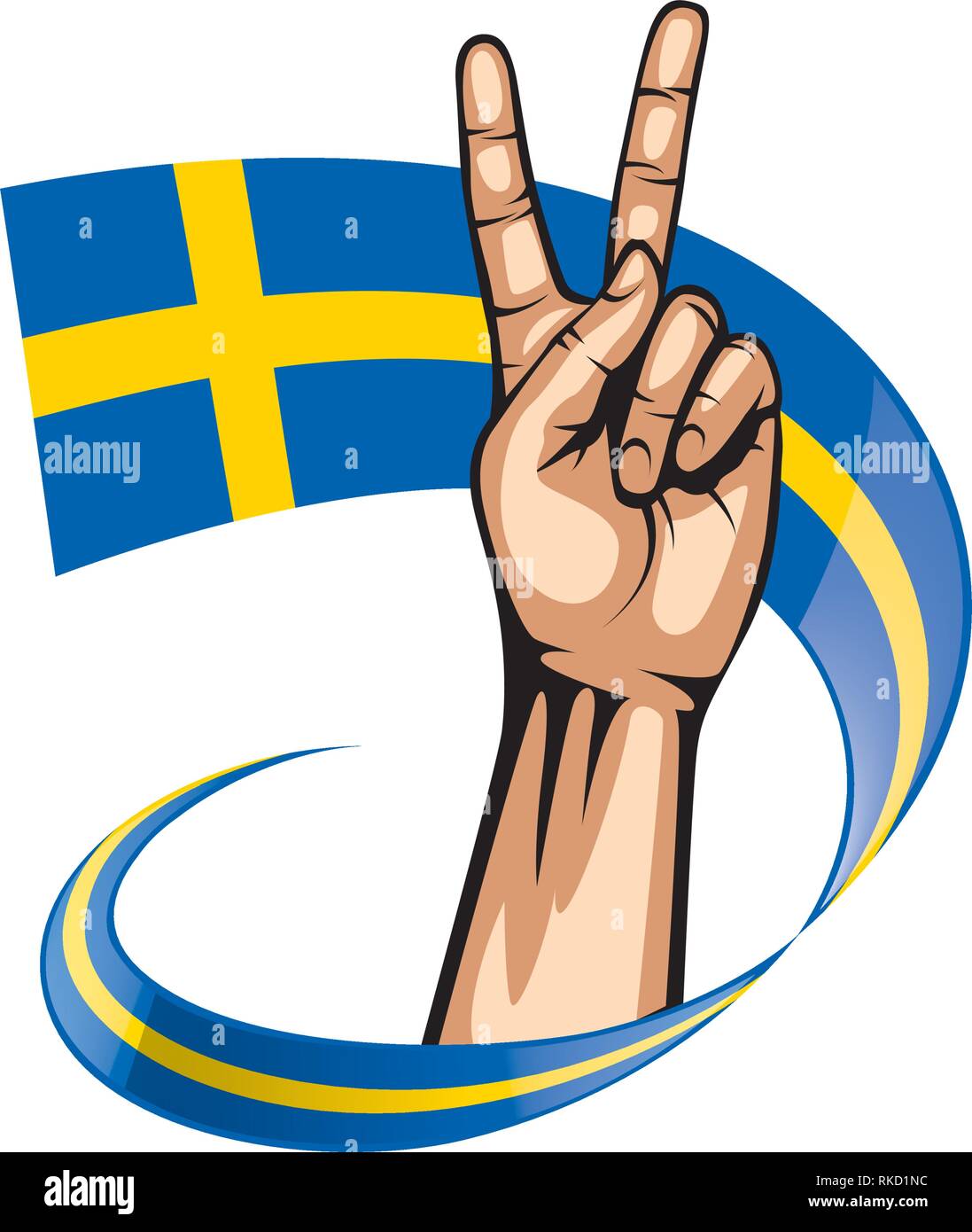 Sweden flag and hand on white background. Vector illustration Stock ...