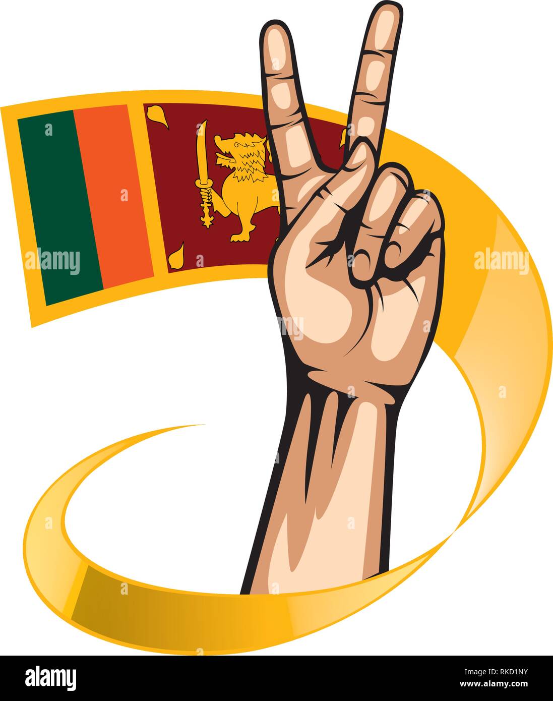 Sri Lanka flag and hand on white background. Vector illustration Stock ...