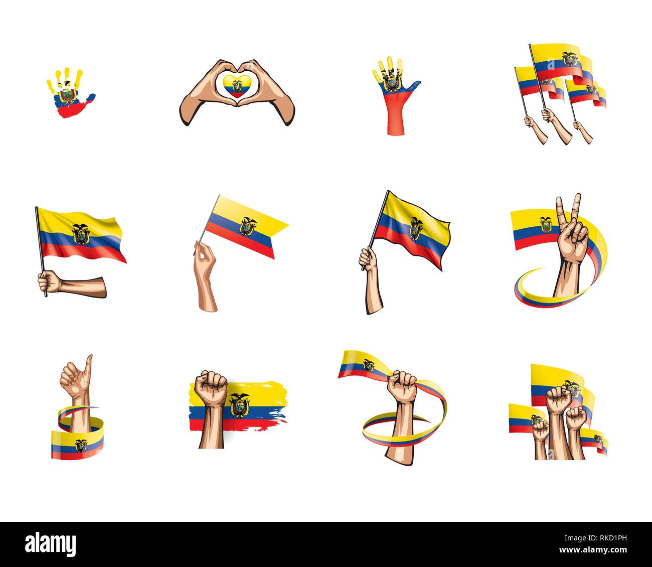Ecuador flag and hand on white background. Vector illustration Stock ...