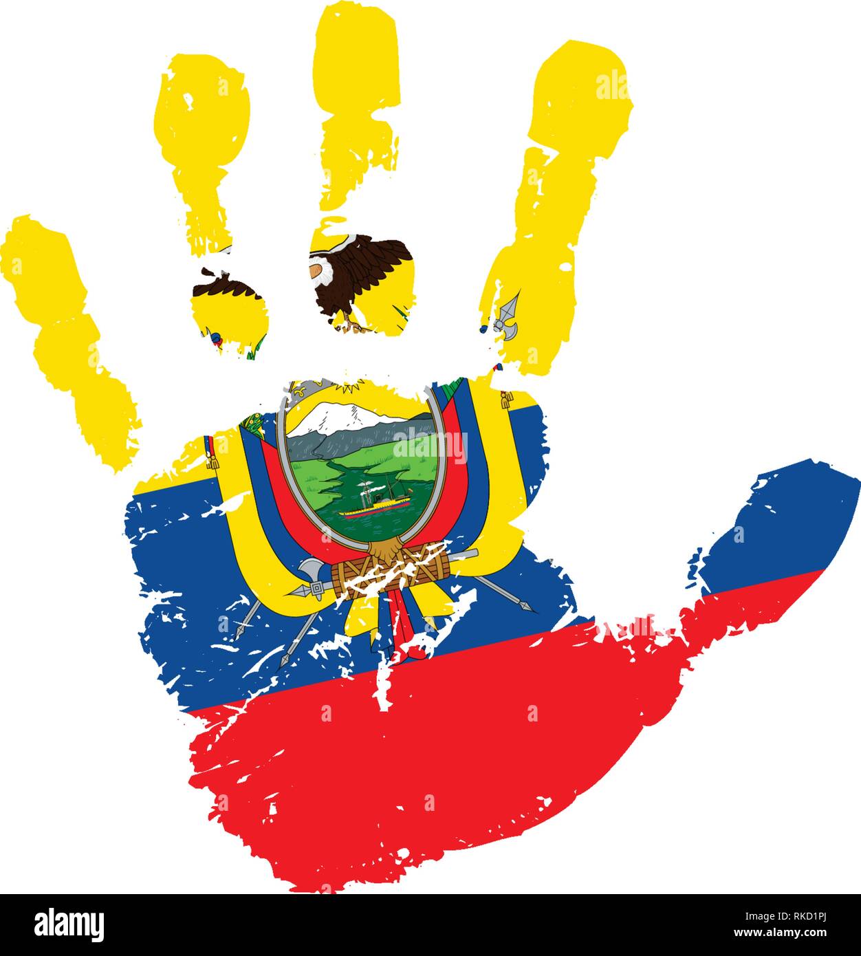 Ecuador flag and hand on white background. Vector illustration Stock ...