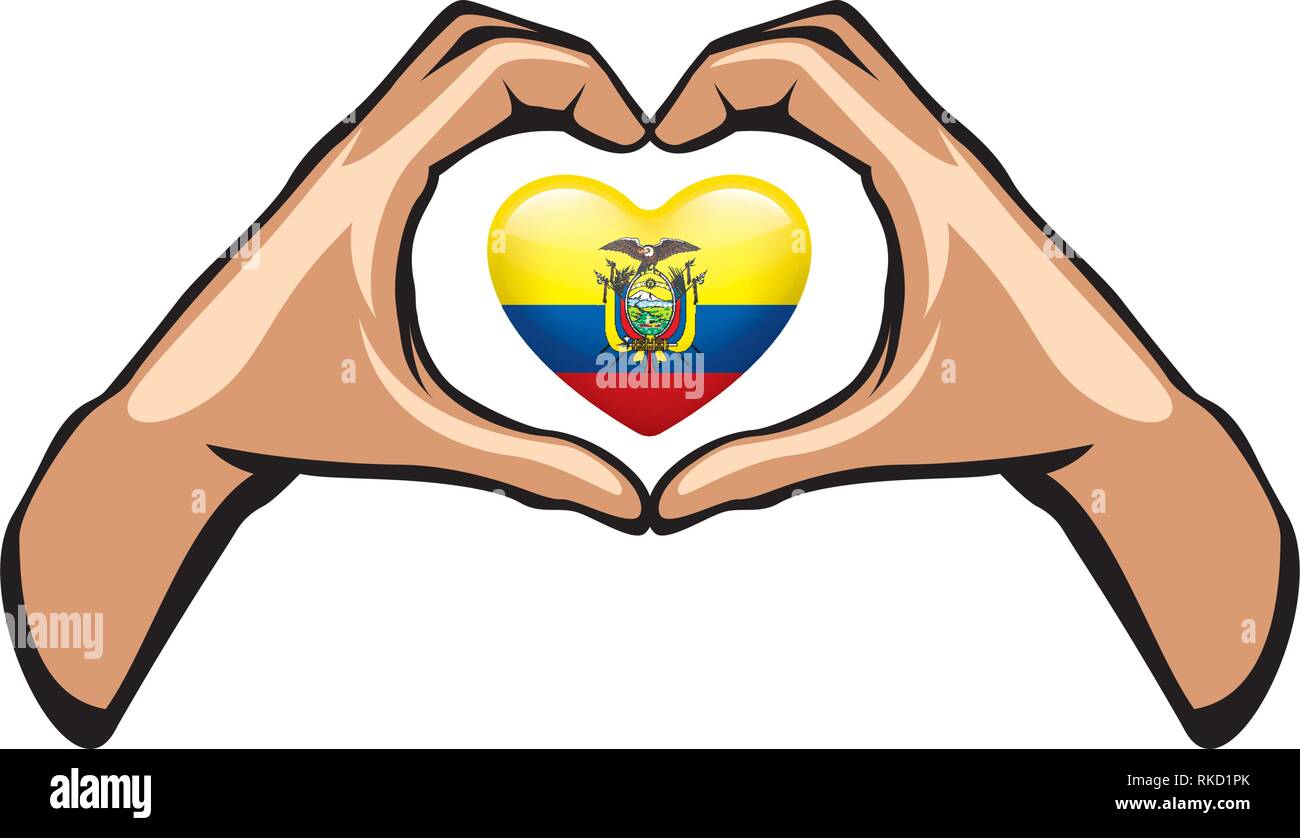 Ecuador flag and hand on white background. Vector illustration Stock ...