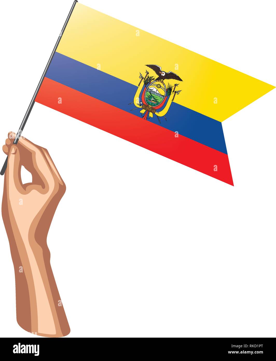 Ecuador flag and hand on white background. Vector illustration Stock ...