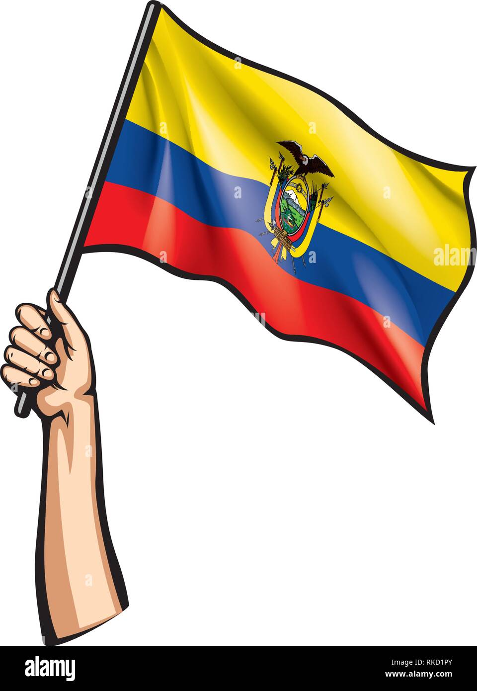 Ecuador flag and hand on white background. Vector illustration Stock ...