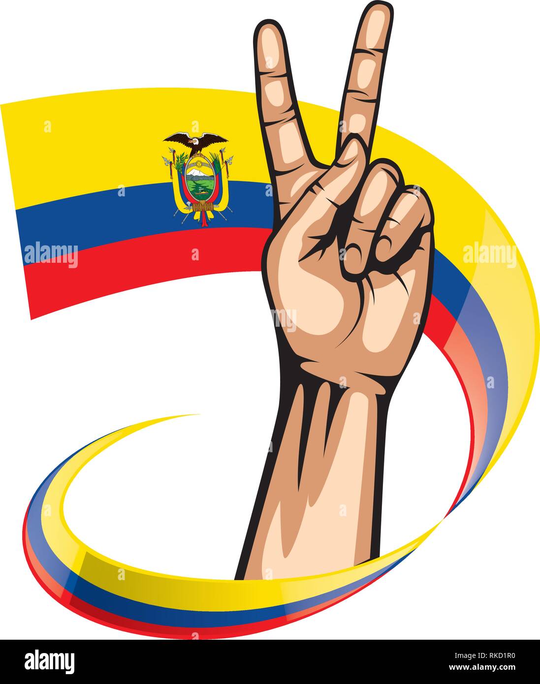 Ecuador flag and hand on white background. Vector illustration Stock ...