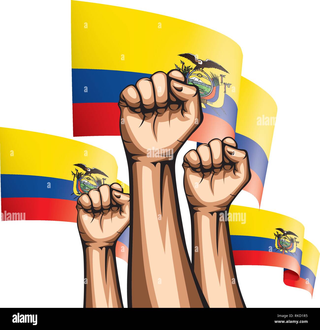 Ecuador flag and hand on white background. Vector illustration Stock ...