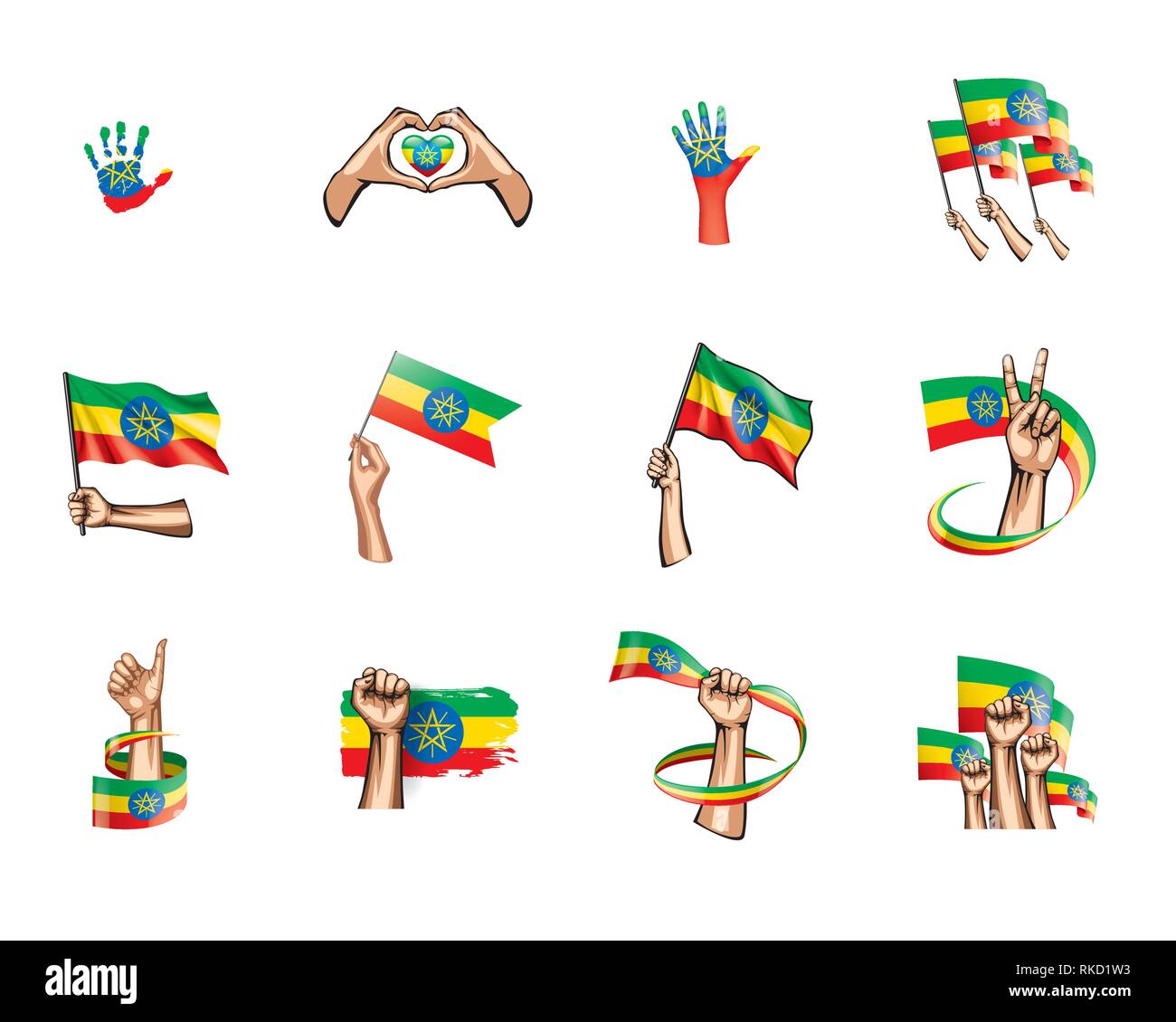 Ethiopia flag and hand on white background. Vector illustration Stock ...